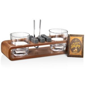 rocksly whiskey stones gift set with stand | handcrafted whiskey glass set granit whiskey rocks for perfect drink | whiskey gift set & whiskey kit | best whisky stones glass set for men dad (mahogany)