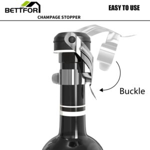 BETTFOR Champagne Stoppers with Stainless Steel Champagne Saver with Food Grade Silicone Leak proof Keep Fresh Suitable for Red Wine, Champagne, Cava, Prosecco and Sparkling (Silver, 2 Pack)