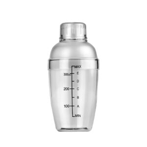 1pc plastic cocktail shaker with scale and strainer top, clear plastic cocktail shaker bottle wine mixer bottle cocktail tea measuring jigger for bar party home use (350ml/12oz)