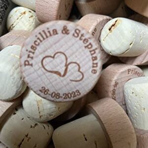 Personalized Wine Bottle Stopper,Customized Love Shape Custom Anniversary Name Date Engraved Wooden Cork Bottle Stopper Wedding Favors, wood engraved Wedding Gift,custom,10PCS