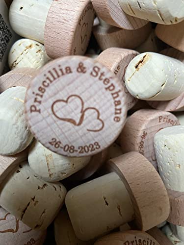 Personalized Wine Bottle Stopper,Customized Love Shape Custom Anniversary Name Date Engraved Wooden Cork Bottle Stopper Wedding Favors, wood engraved Wedding Gift,custom,10PCS