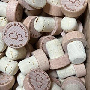 Personalized Wine Bottle Stopper,Customized Love Shape Custom Anniversary Name Date Engraved Wooden Cork Bottle Stopper Wedding Favors, wood engraved Wedding Gift,custom,10PCS