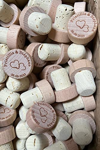 Personalized Wine Bottle Stopper,Customized Love Shape Custom Anniversary Name Date Engraved Wooden Cork Bottle Stopper Wedding Favors, wood engraved Wedding Gift,custom,10PCS