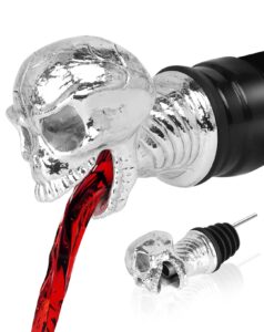 skull wine aerator pourer spout - anvy lunda liquor bottle pourers skull wine decanter - creative gifts for alcohol, whiskey, skull lover (silver)