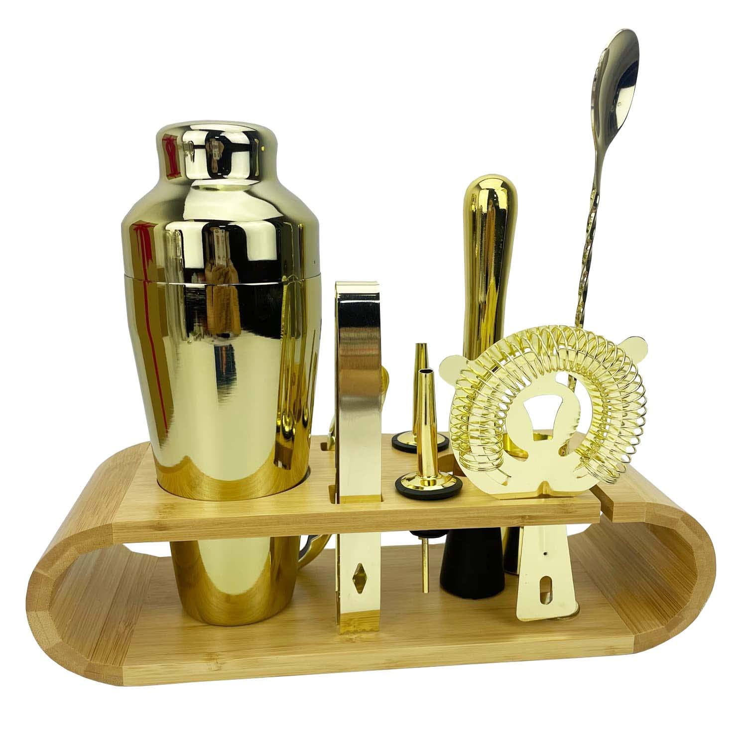 Mixology Cocktail Shaker Set Drink Mixer, 11Piece Bartender Kit Professional Stainless Steel Bar Tool Drink Shakers with Bamboo Stand Bar Accessories - Gold…