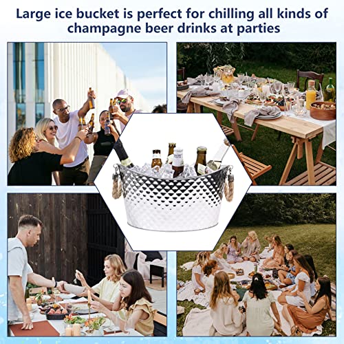 Tnoeuz 9L Large Ice Bucket, Stainless Steel Beverage Tub with Double Handles, Champagne Bucket for Weddings,Family Party and Business Party