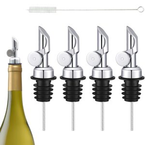 xiehuza 4 pack olive oil bottle spout, 304 stainless steel liquor bottle pourers for alcohol balsamic vinegar, auto flip top no-drip olive oil dispenser for kitchen pours liquor, silver