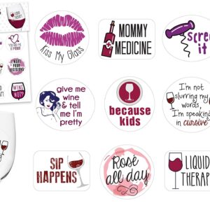 Twerp Funny Wine Glass Markers | Stickers for Stemless Wine Glasses | Set of 12 Static Cling, REUSABLE Stickers | Funny Wine Party Supplies | Great Alternative to Wine Charms