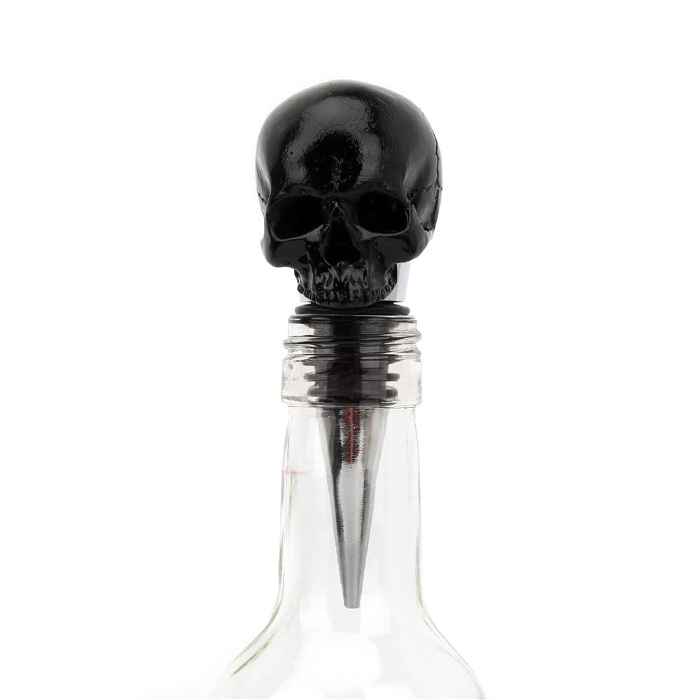 Black Skull Wine Bottle Stopper - Stainless Steel Resin Silicone Cool Stopper Wine Champagne Lovers for Gifts, Bar, Holiday Party, Wedding, New Housewarming, Halloween, Christmas