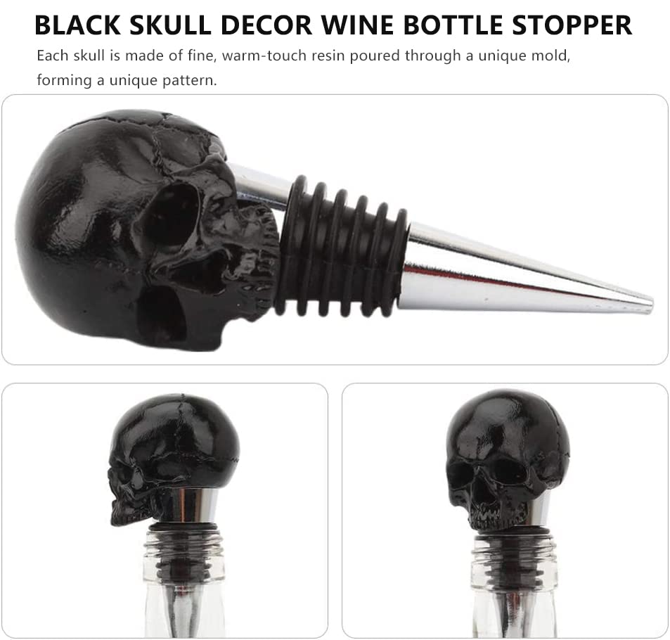 Black Skull Wine Bottle Stopper - Stainless Steel Resin Silicone Cool Stopper Wine Champagne Lovers for Gifts, Bar, Holiday Party, Wedding, New Housewarming, Halloween, Christmas