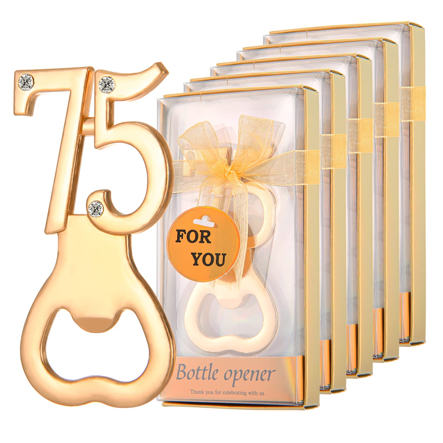 Winocbxt 24 Pieces/Packs 75 Bottle Openers for 75th Birthday Party Favors Wedding Anniversary Gidts Decorations or Souvenirs for Guests with Gift Boxes Party Giveaways for Adults (75)