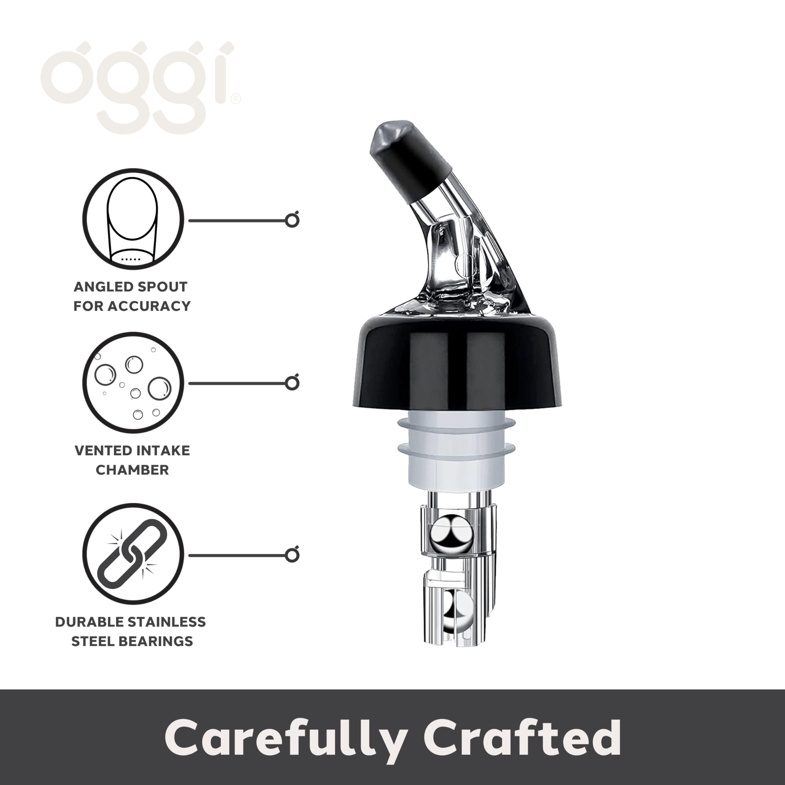 OGGI Automatic Measured Bottle Pourer Spout - Bottle Pourer Liquor Bottle Pourers Bottle Jigger Quick Shot Spirit Measure Pourer, 1 oz/ 30 ml (Clear, Black)