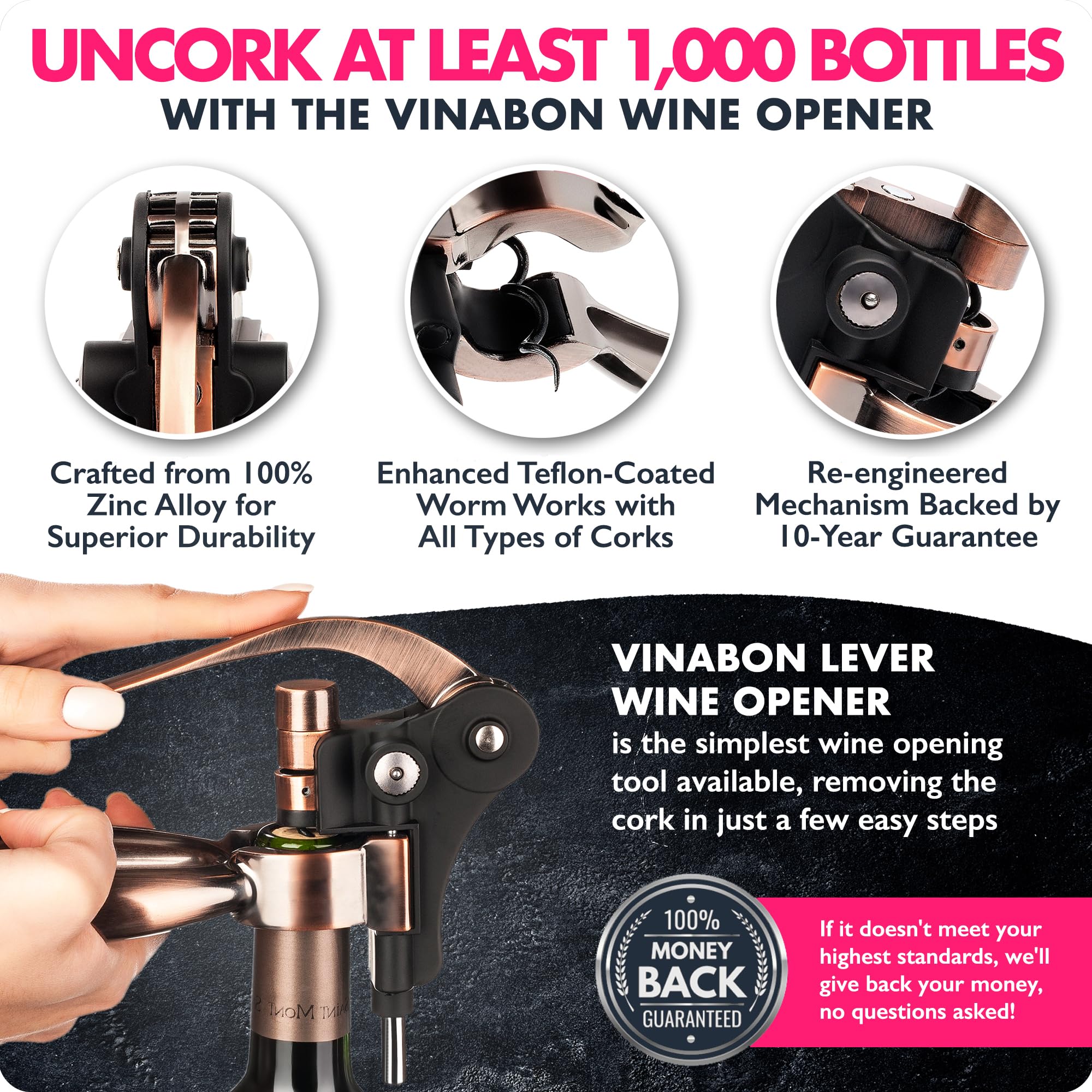 VINABON Wine Opener Set - Premium All-in-One 6pcs Wine Bottle Opener Set with Wine Aerator, Foil Cutter, Stopper, Stand - Manual Lever Corkscrews Wine Opener for Wine Bottles with WineGuide eBook