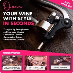 VINABON Wine Opener Set - Premium All-in-One 6pcs Wine Bottle Opener Set with Wine Aerator, Foil Cutter, Stopper, Stand - Manual Lever Corkscrews Wine Opener for Wine Bottles with WineGuide eBook