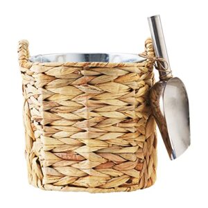 mud pie water hyacinth ice bucket set, bucket 8.5" x 7.5" dia | scoop 8.75"