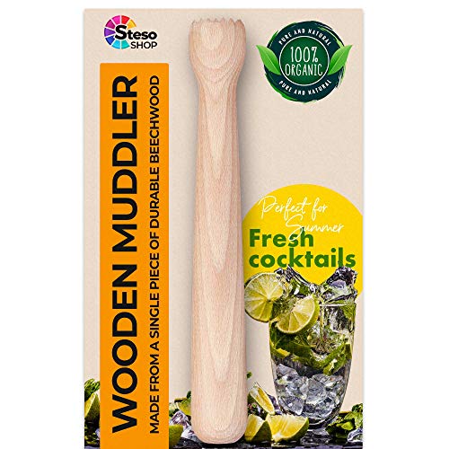 Steso Wooden Muddler Drink Cocktail Mojito – Durable Muddler Bar Tool Wood - Stable Muddled Fruit Mint Lime Lemon Herb - Mudlers Cocktail Muddled Powerful