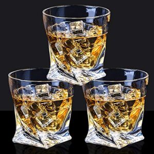 Whiskey Stones and Whiskey Glass Gift Boxed Set - 8 Granite Chilling Whisky Rocks + 2 Large 11 oz Crystal Glasses in Wooden Box - Great Gift for Dad's Birthday or Anytime For Dad/Father/husband bro