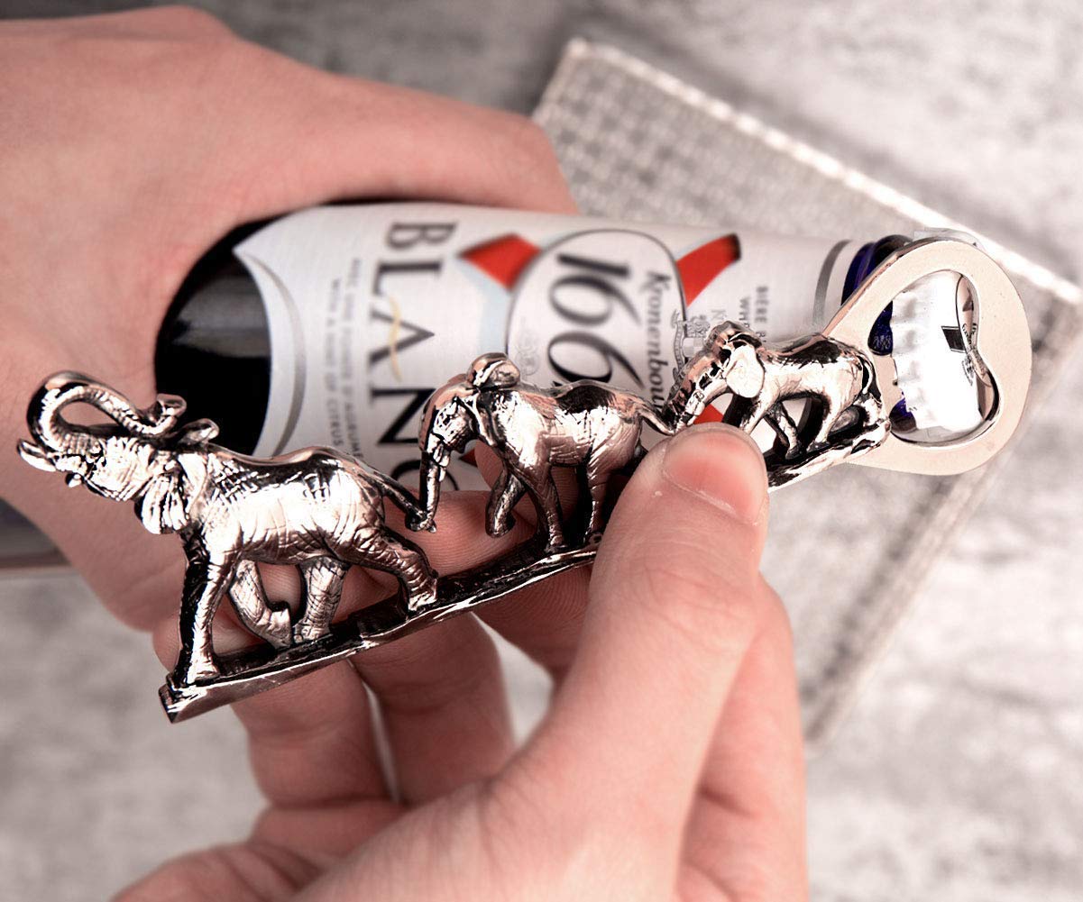 Elephant Bottle Opener, Unique Elephant Gifts for Men, Women (Silver)