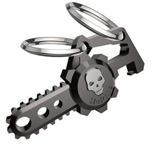 hephis chainsaw skull car keychain with dual rings for men,women,bottle opener(gun black)