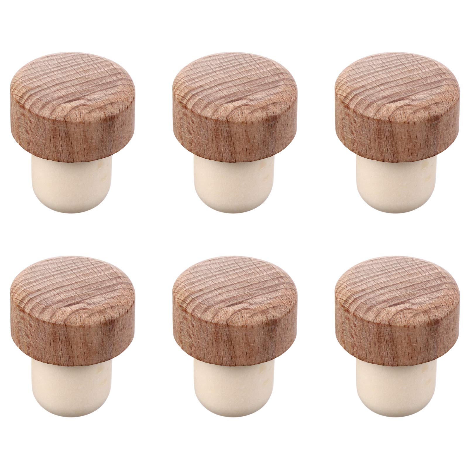 Cabilock 6 Pcs Wooden Wine Stoppers Wine Corks Reusable Red Wine Bottle Stopper Beverage Bottle Sealer to Keep Wine Fresh