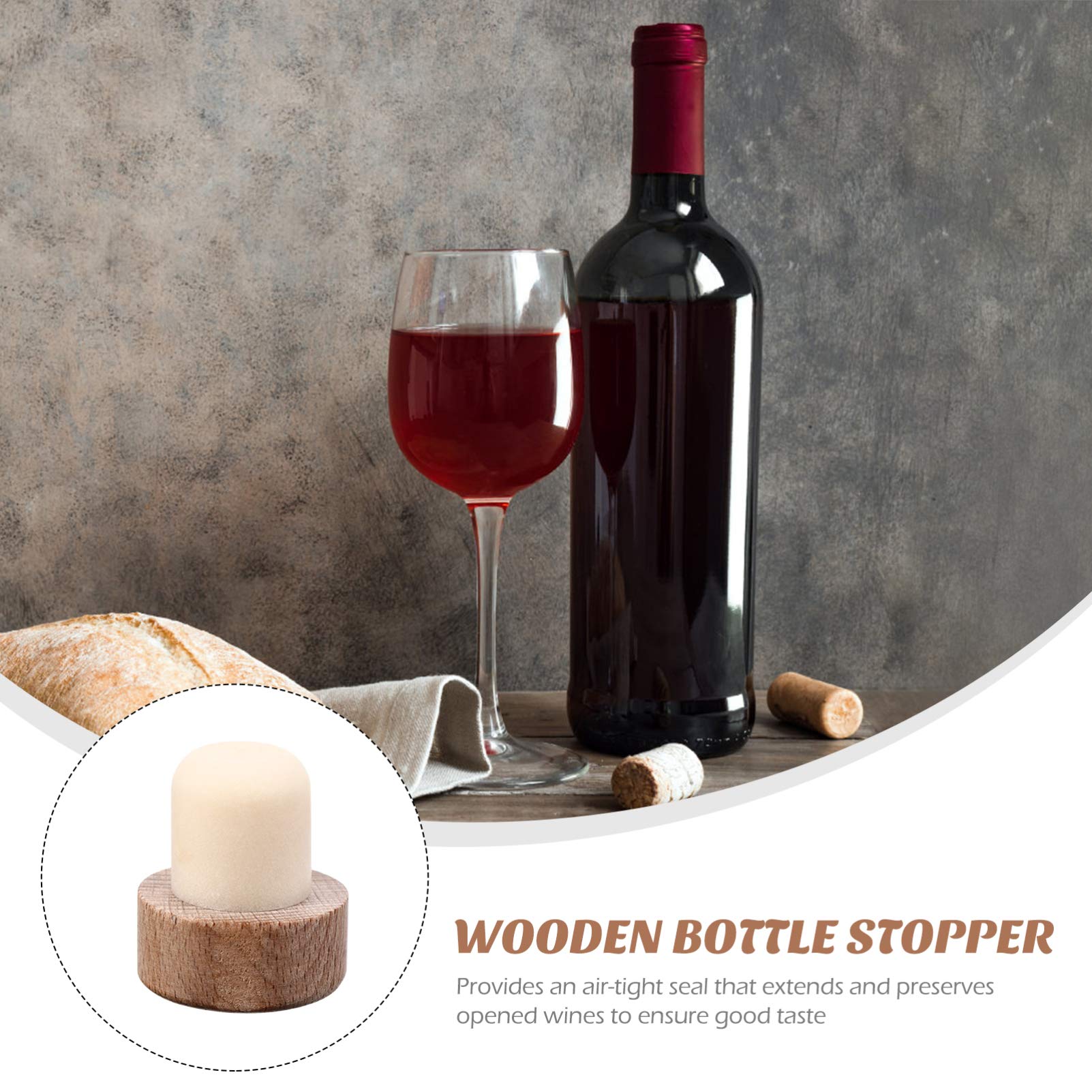 Cabilock 6 Pcs Wooden Wine Stoppers Wine Corks Reusable Red Wine Bottle Stopper Beverage Bottle Sealer to Keep Wine Fresh