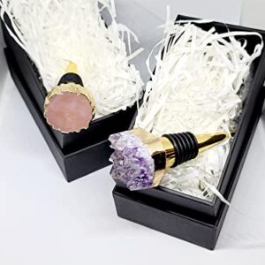 Natural Crystal Wine Bottle Stoppers Gemstone Bottle Stopper With Gift Box for Wedding & Parties (Amethyst Purple)