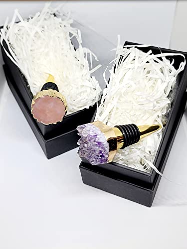 Natural Crystal Wine Bottle Stoppers Gemstone Bottle Stopper With Gift Box for Wedding & Parties (Amethyst Purple)