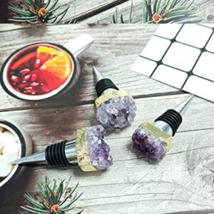 Natural Crystal Wine Bottle Stoppers Gemstone Bottle Stopper With Gift Box for Wedding & Parties (Amethyst Purple)