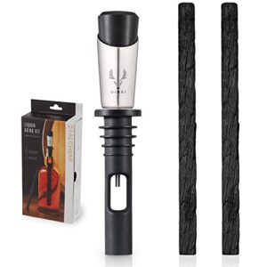 viski alchemi liquor aging kit 2 charred american oak wood sticks with stopper pourer, stainless steel, silicon, black, 1x7.85x3