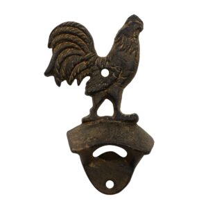 treasure gurus cast iron wall mount rooster beer/soda bottle opener rustic home bar decor