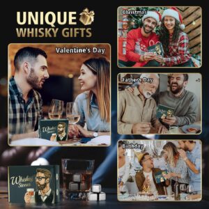 VZLIVE Six Whiskey Stones Set, Valentines Day Gifts for Men Boyfriend Husband Dad, Reusable Ice Cube for Drinking, Anniversary Birthday Gift Ideas for Him, Cool Gadgets for Whisky Lovers