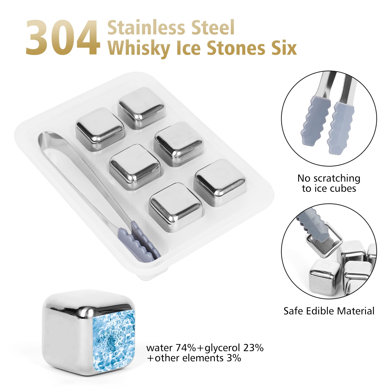 VZLIVE Six Whiskey Stones Set, Valentines Day Gifts for Men Boyfriend Husband Dad, Reusable Ice Cube for Drinking, Anniversary Birthday Gift Ideas for Him, Cool Gadgets for Whisky Lovers