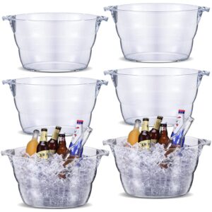 6 pieces large ice buckets for cocktail bars 12 liter champagne cooler wine chiller beer bottle baskets clear plastic drink beverage tubs for parties oval storage bin tubs for mimosa bar supplies