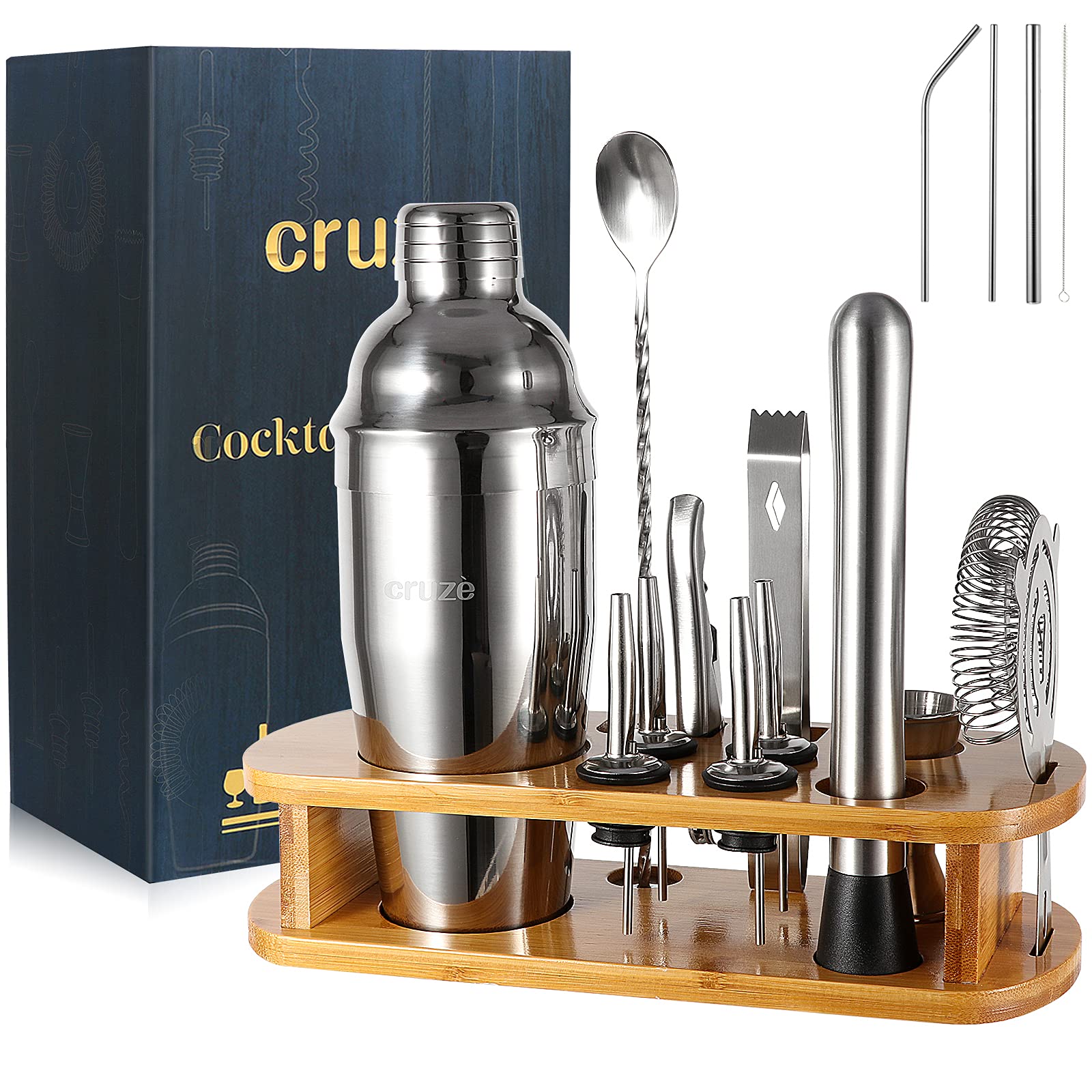 Cocktail Shaker Bar Mixer Set-Professional Bartender Premium Stainless Steel 25oz. Perfect For Homemade Party Drinks with Your Favourite Liquor Mixes. This 12 Piece Kit Has All The Essentials You Need