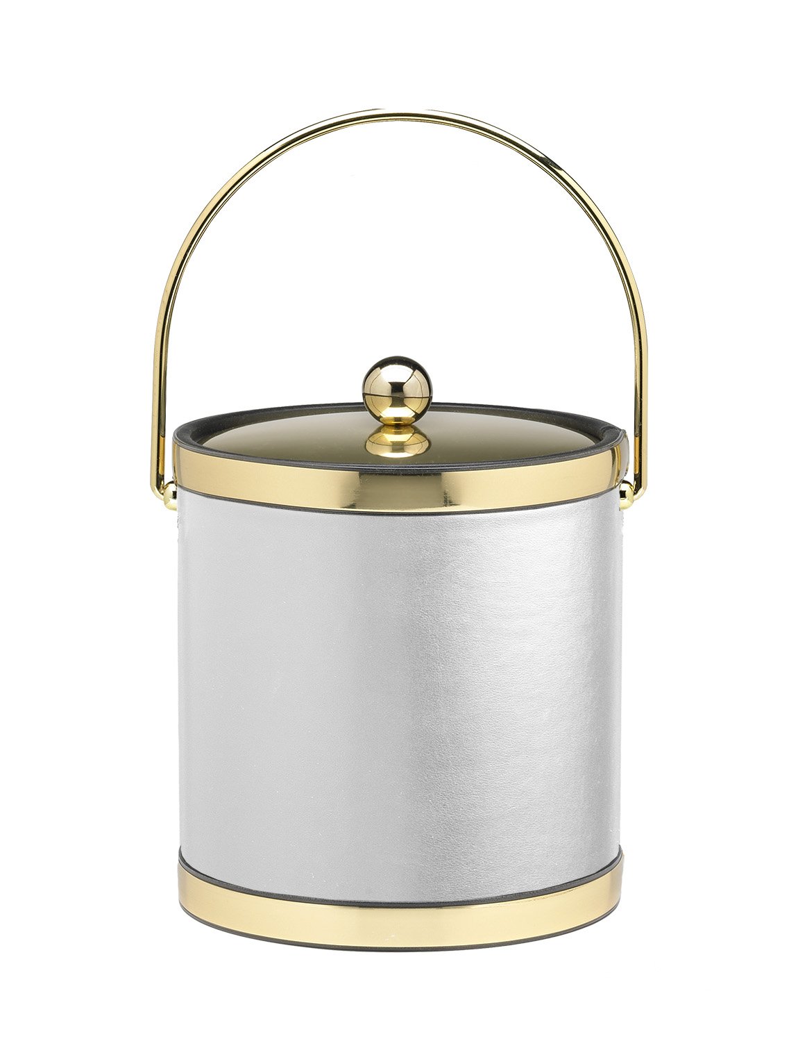 Kraftware Leatherette ice Bucket, 3 Qt, White with Brass