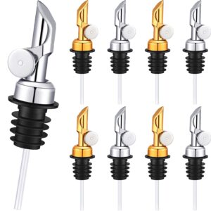 lauwell 8 pcs weighted stainless steel pourer glide pourer free flow liquor bottle spouts set olive oil dispenser for bar vinegar syrup juice whiskey beverage, gold, silver