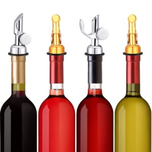 Lauwell 8 Pcs Weighted Stainless Steel Pourer Glide Pourer Free Flow Liquor Bottle Spouts Set Olive Oil Dispenser for Bar Vinegar Syrup Juice Whiskey Beverage, Gold, Silver