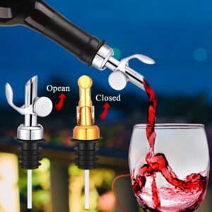 Lauwell 8 Pcs Weighted Stainless Steel Pourer Glide Pourer Free Flow Liquor Bottle Spouts Set Olive Oil Dispenser for Bar Vinegar Syrup Juice Whiskey Beverage, Gold, Silver