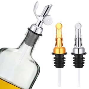 Lauwell 8 Pcs Weighted Stainless Steel Pourer Glide Pourer Free Flow Liquor Bottle Spouts Set Olive Oil Dispenser for Bar Vinegar Syrup Juice Whiskey Beverage, Gold, Silver