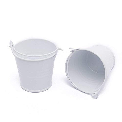 12pcs/lot 4x5.5x5.8cm Mini Cute Metal Bucket Small Candy Buckets Box Wedding Party Favor DIY Tin Favor Pails Mini Size Bucket Boxes Candy Bucket Box (White)