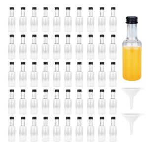 cgizea 50 pack mini liquor bottles, 50ml (1.7 fl oz) plastic spirit bottles with funnels, airtight miniature bottles with gold cap, small alcohol shot bottle for vanilla hot sauce whiskey liquid