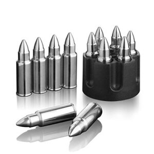 Whiskey Stones Bullets Stainless Steel - 1.75in Bullet Chillers Set of 6 Inside Realistic Revolver - Freezer Base, Made w/Premium Stainless Steel, Large Reusable Chilling Ice Cube, Good for Whiskey