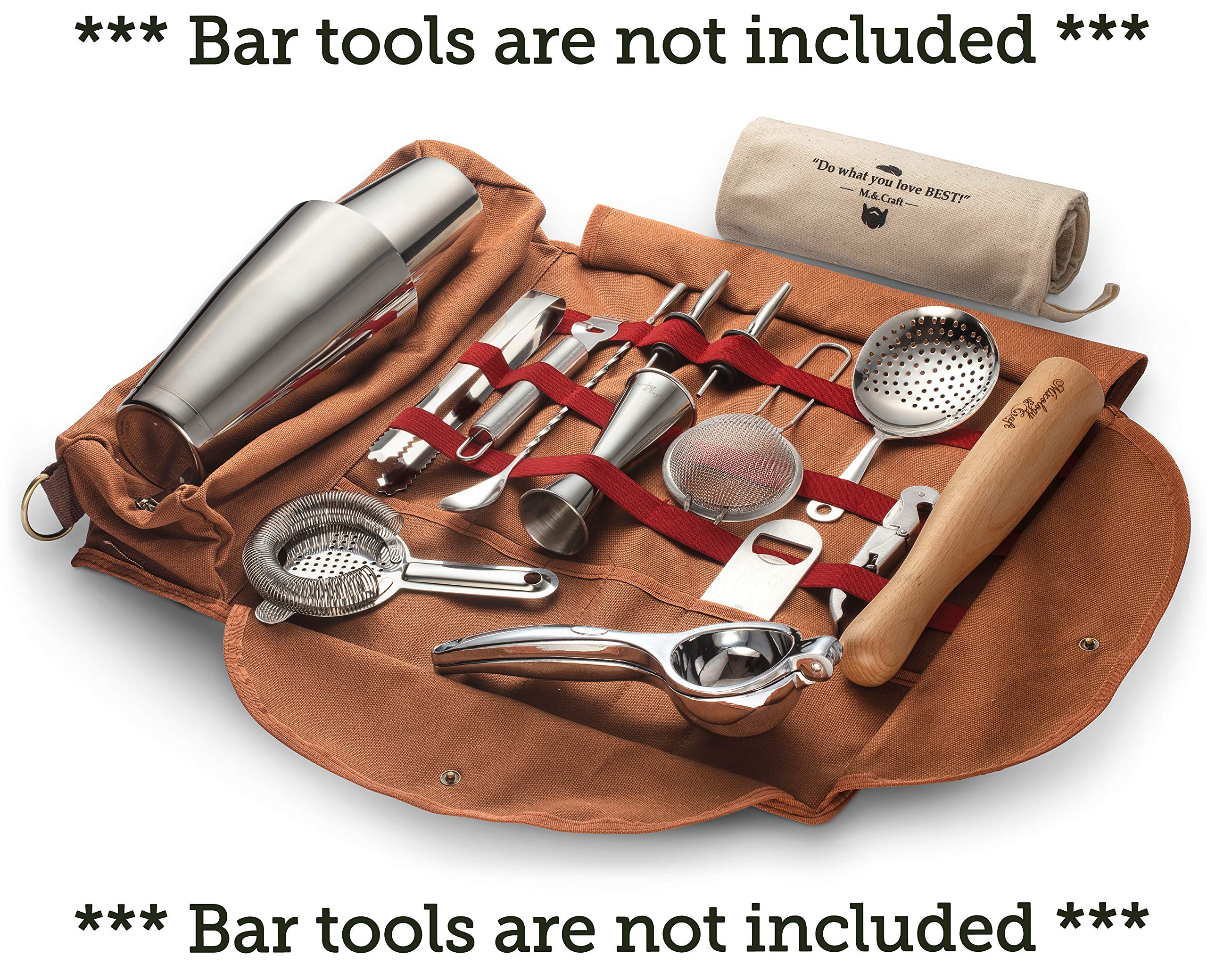 Travel Bartender Bag (Without Tools) | Best Bar Kit Bag for Carrying Your Bar Tools with Style | Professional Bartender Roll with Shoulder Strap for Perfect Storage | Mix Awesome Cocktails Anywhere