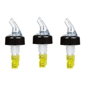 tezzorio (pack of 3) measured liquor bottle pourers, 1.5 oz, clear spout bottle pourer with yellow tail and black collar, measured pour spouts