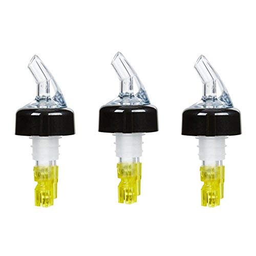 Tezzorio (Pack of 3) Measured Liquor Bottle Pourers, 1.5 oz, Clear Spout Bottle Pourer with Yellow Tail and Black Collar, Measured Pour Spouts