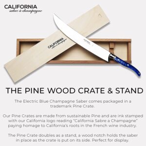 California Champagne Saber Company - Electric Blue - Handmade Sword Made in Laguiole French Style - Packaged in Elegant Pinewood Crate - Luxurious Champagne Knife Bottle Opener