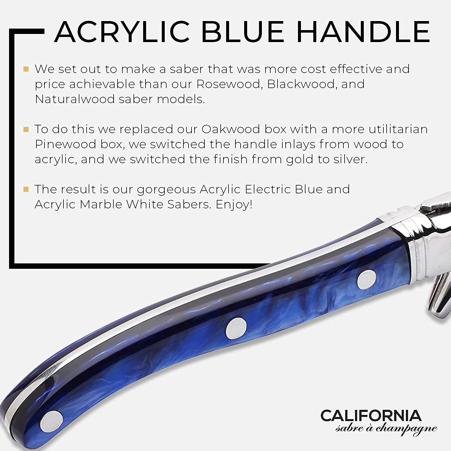 California Champagne Saber Company - Electric Blue - Handmade Sword Made in Laguiole French Style - Packaged in Elegant Pinewood Crate - Luxurious Champagne Knife Bottle Opener