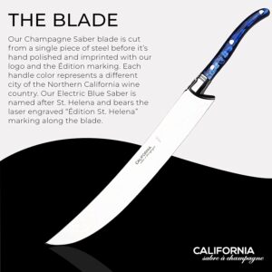 California Champagne Saber Company - Electric Blue - Handmade Sword Made in Laguiole French Style - Packaged in Elegant Pinewood Crate - Luxurious Champagne Knife Bottle Opener