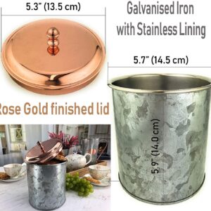 Galrose Galvanized Iron Insulated Ice Bucket – Rose Gold Lid, 2 Liter Stainless Steel Double Wall 5.5" x 6” Rustic Wine Chiller or Champagne Bucket. Unique 6th Iron Anniversary or Birthday Gift