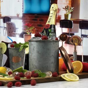 Galrose Galvanized Iron Insulated Ice Bucket – Rose Gold Lid, 2 Liter Stainless Steel Double Wall 5.5" x 6” Rustic Wine Chiller or Champagne Bucket. Unique 6th Iron Anniversary or Birthday Gift